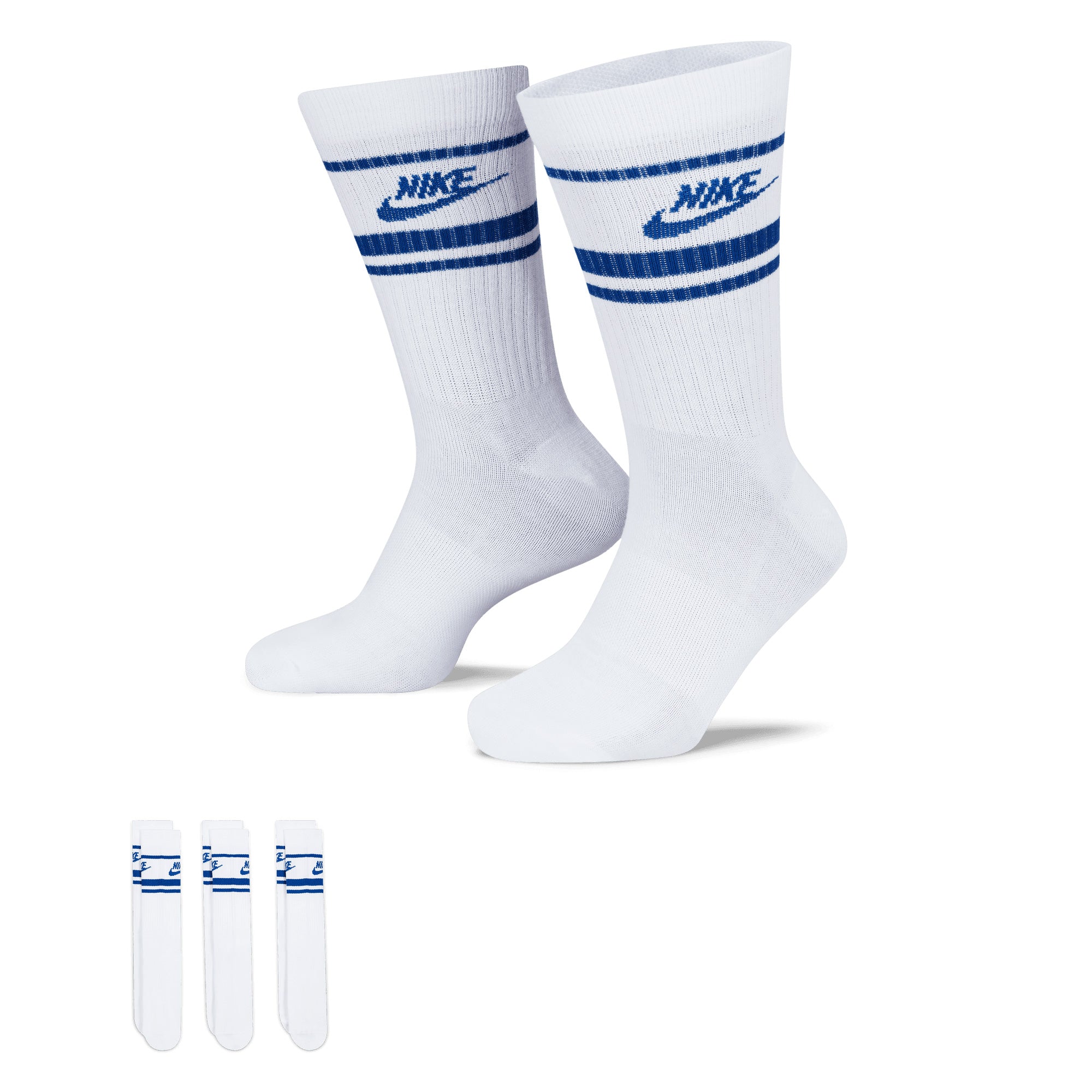 Nike SB Everyday Striped Essential Crew 3 pack Socks - White/Game Roya